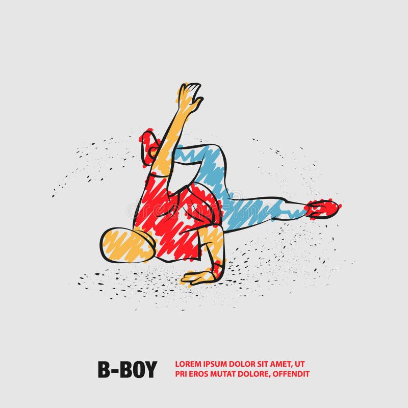 Breakdancer Makes a Frieze. Vector Outline Street Dancing with Scribble ...