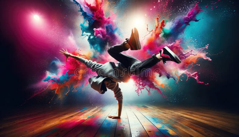 A Breakdancer Performing a Bottom Break, Viewed from a Low Angle ...