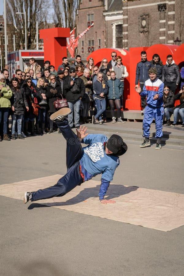 Breakdancer Performing in Museumplein in Amsterdam Netherlands. March ...