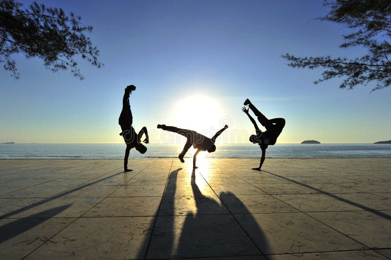 Breakdancers in action stock photo. Image of three, silhouette - 13939080