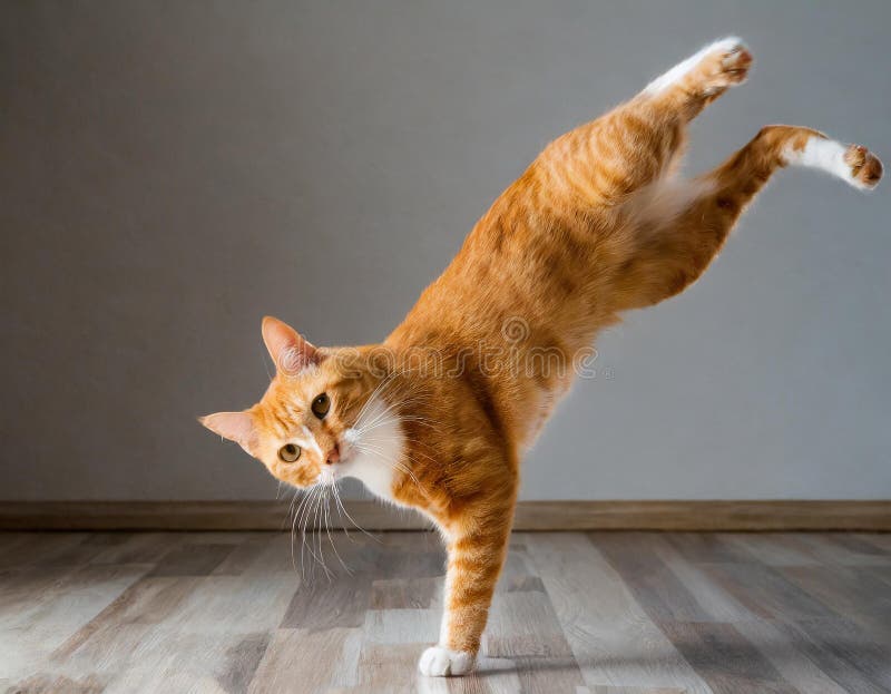 A Breakdancing Orange Cat Performing an Impressive Handstand ...