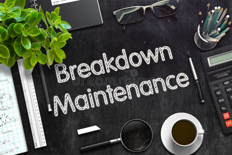 Breakdown Maintenance on Black Chalkboard. 3D Rendering. Stock ...