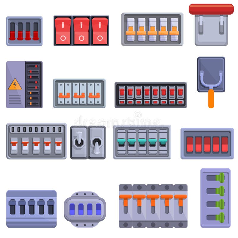 Breaker Switch Icons Set, Cartoon Style Stock Vector - Illustration of ... Breaker Switch Icons Set, Cartoon Style Stock Vector - Illustration of ...