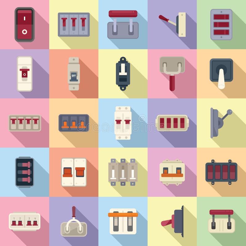 Breaker Switch Icons Set Flat Vector. Cable Chopper Stock Vector ...