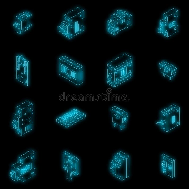 Breaker Switch Icons Set Vector Neon Stock Vector - Illustration of ...