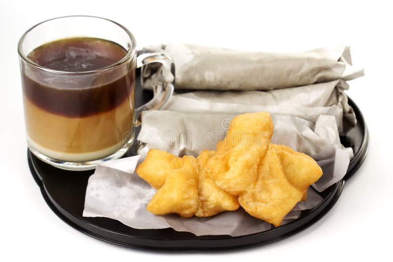 Breakfast Asian Style Deep Fried Dough Stick and Roti Flat Bread Stock ...