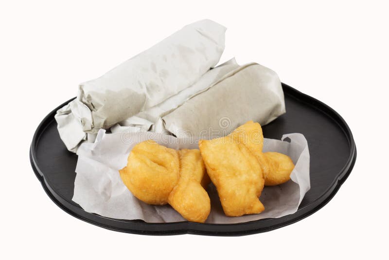 Breakfast Asian Style Deep Fried Dough Stick and Roti Flat Bread Stock ...