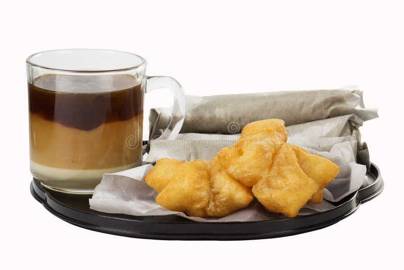 Breakfast Asian Style Deep Fried Dough Stick and Roti Flat Bread Stock ...