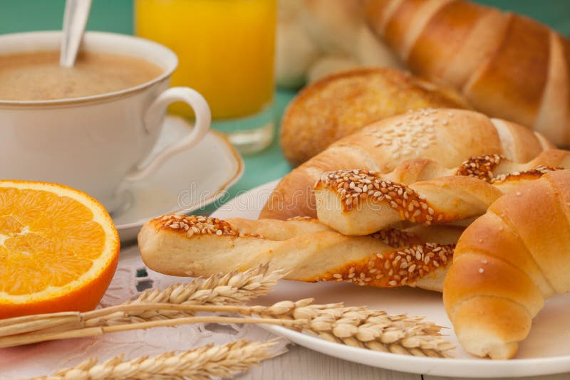Breakfast with Assortment of Pastries Stock Image - Image of golden ...