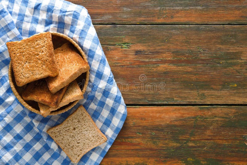 Breakfast Background, Toast and Coffee on Rustic Wood Stock Photo ...
