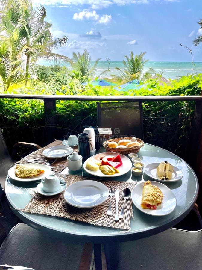 Breakfast on the Balcony Facing the Sea Stock Image - Image of ...