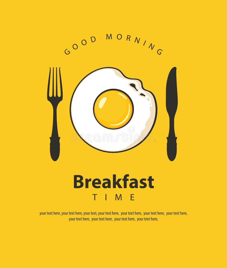 Breakfast Banner with Fried Egg, Fork and Knife Stock Vector ...