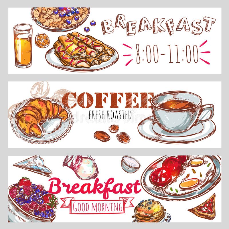 Breakfast Banner Set stock vector. Illustration of business - 213500742
