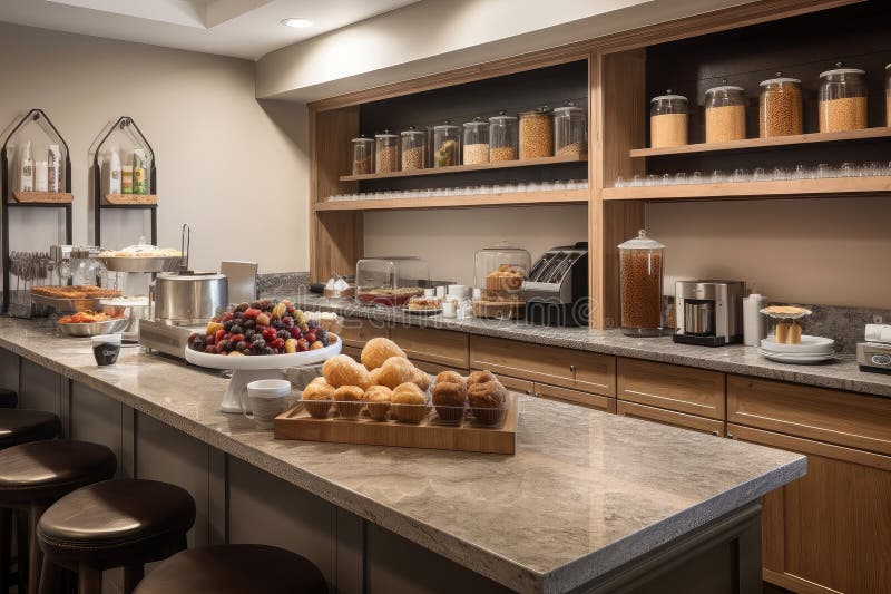 Breakfast Bar with Fresh Fruit, Pastries, and Coffee for Busy Morning ...