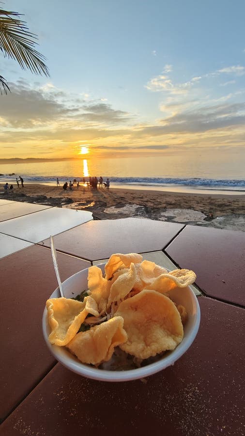 Breakfast at the Beach with Beautiful Sunrise Stock Photo - Image of ...