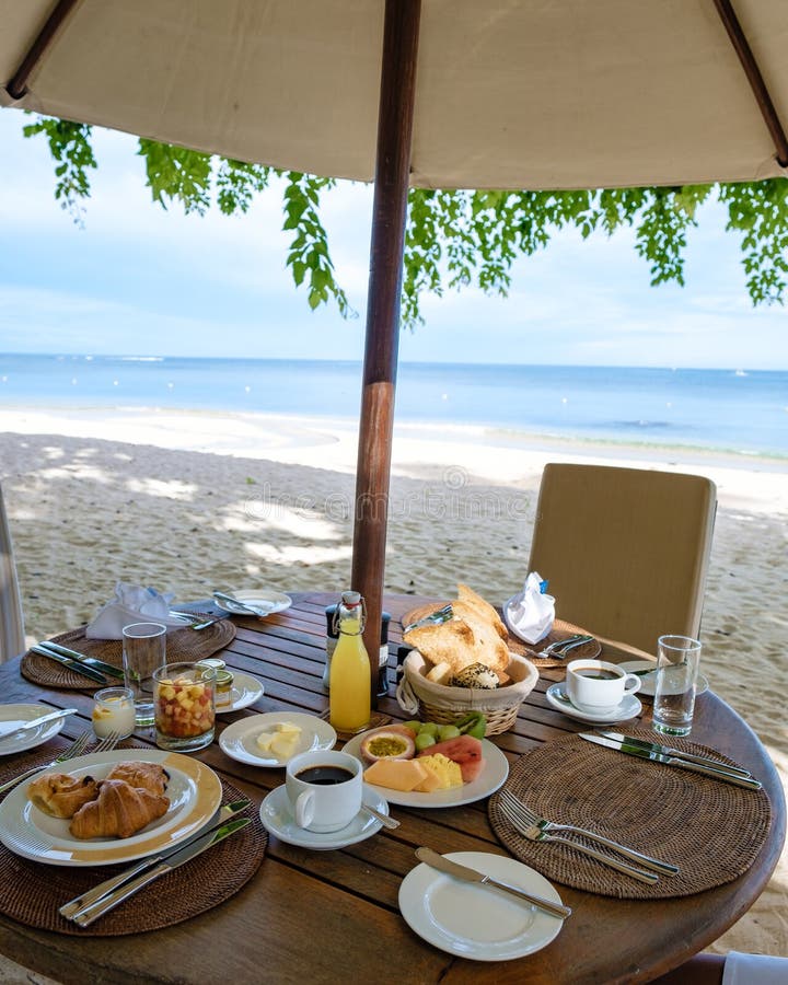 Breakfast on the Beach of a Luxury Resort during Vacation Stock Photo ...