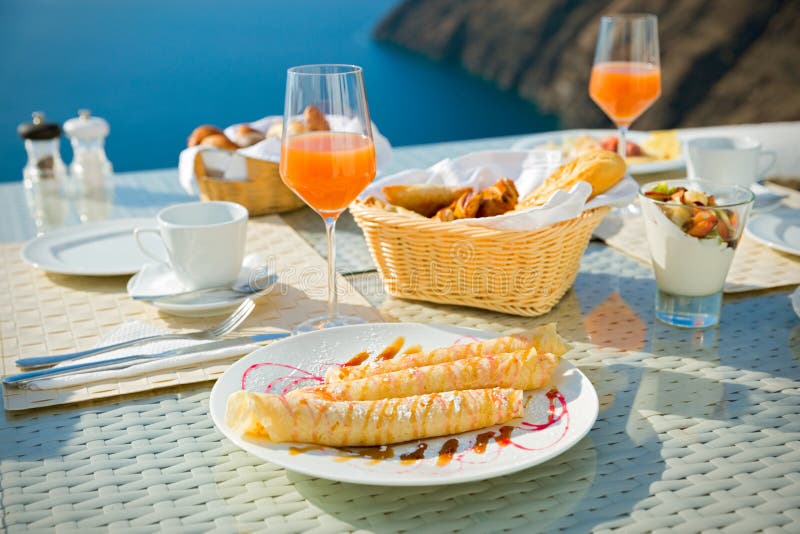 Breakfast at a Table Overlooking the Sea Stock Photo - Image of nature ...