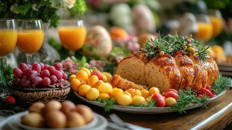 Breakfast on Beautifully Decorated Table for Easter Stock Illustration ...