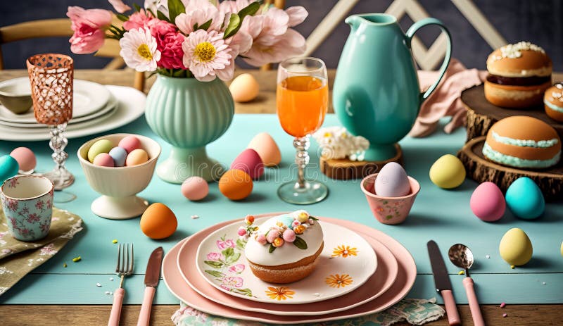 Breakfast on Beautifully Decorated Table for Easter. Generative AI ...