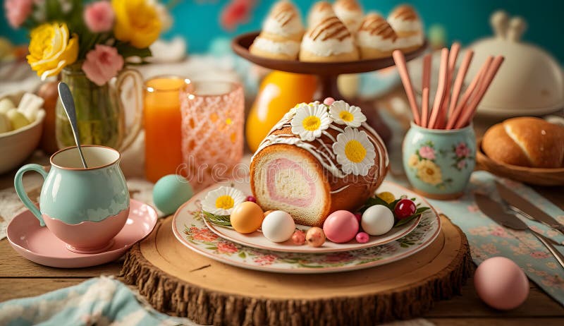 Breakfast on Beautifully Decorated Table for Easter. Generative AI ...