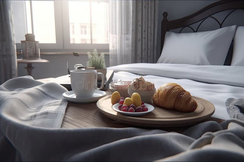 Breakfast in bed stock illustration. Illustration of romantic - 276563542