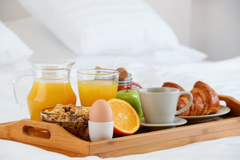 Breakfast in Bed in Hotel Room. Stock Image - Image of elegance, double ...