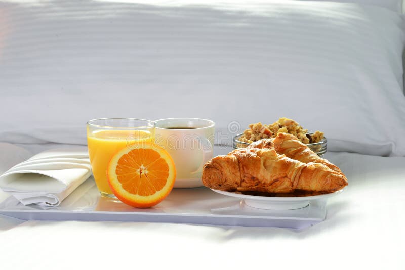 Breakfast in Bed in Hotel Room. Stock Photo - Image of king, pillow ...