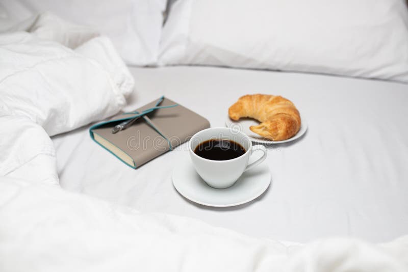 Breakfast in Bed and Time for Writing in a Diary Stock Photo - Image of ...