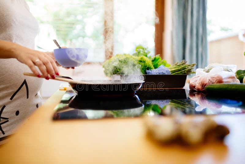 Breakfast Being Made in a Pan Stock Image - Image of crockery, hand ...