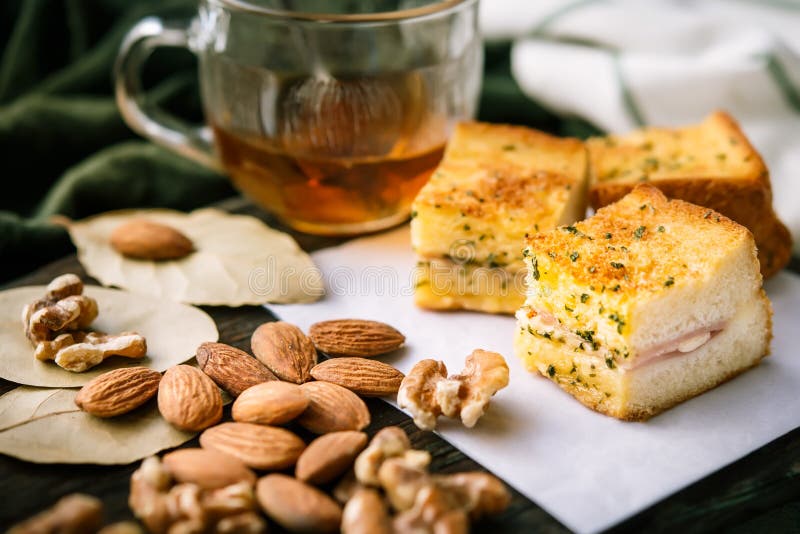 Breakfast Bread With Almonds And Walnuts , And Tea Or Orange Juice. On ...