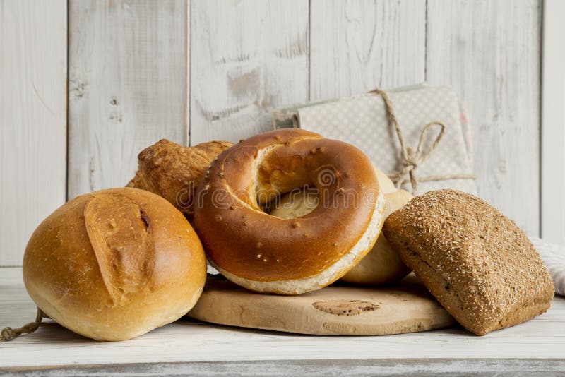 Breakfast Bread, Buns, Bagel and Croissant Stock Photo - Image of ...