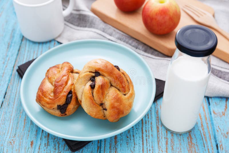 Breakfast with Bread and Milk Stock Image - Image of chocolate ...