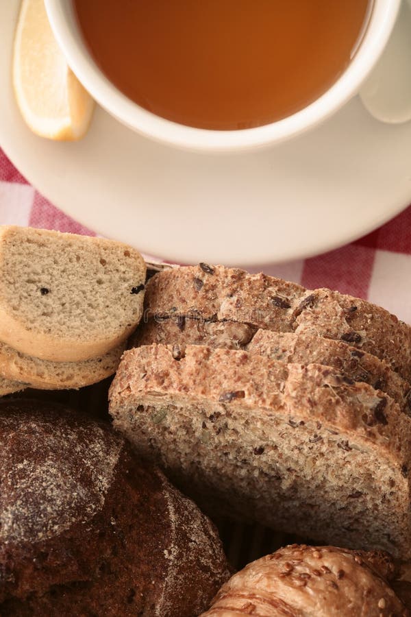 Breakfast with Bread and Tea. Stock Photo - Image of closeup, food ...