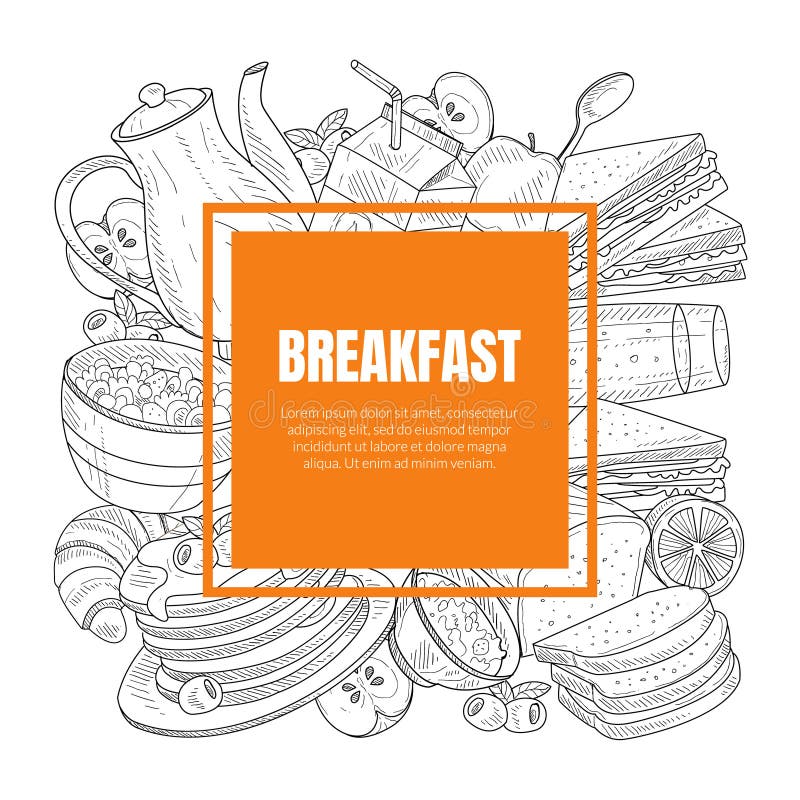 Breakfast and Brunches Top View Vector Frame Design. Stock Vector ...