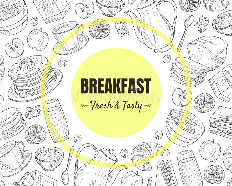 Breakfast and Brunches Top View Vector Frame Design. Stock Vector ...