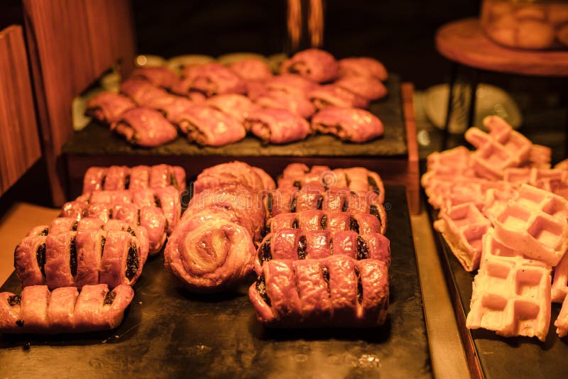 Breakfast Buffet in a Luxury Hotel, Bread Corner with Croisant Muffin ...