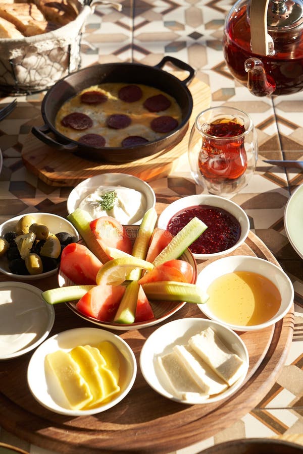 Breakfast Buffet Table with Assorted Food and Drinks Stock Photo ...