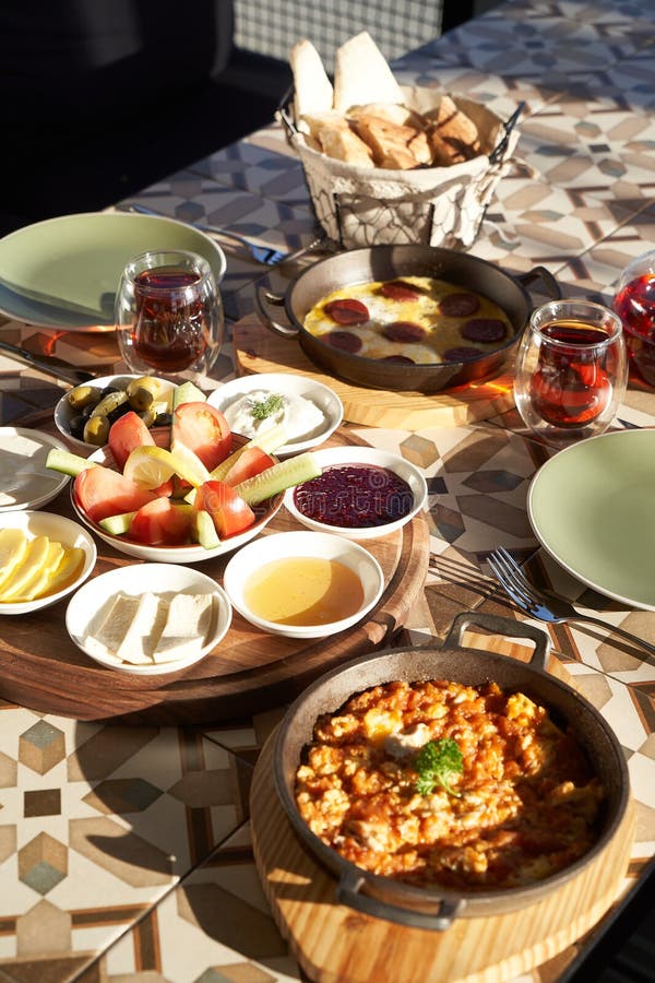 Breakfast Buffet Table with Assorted Food and Drinks Stock Image ...