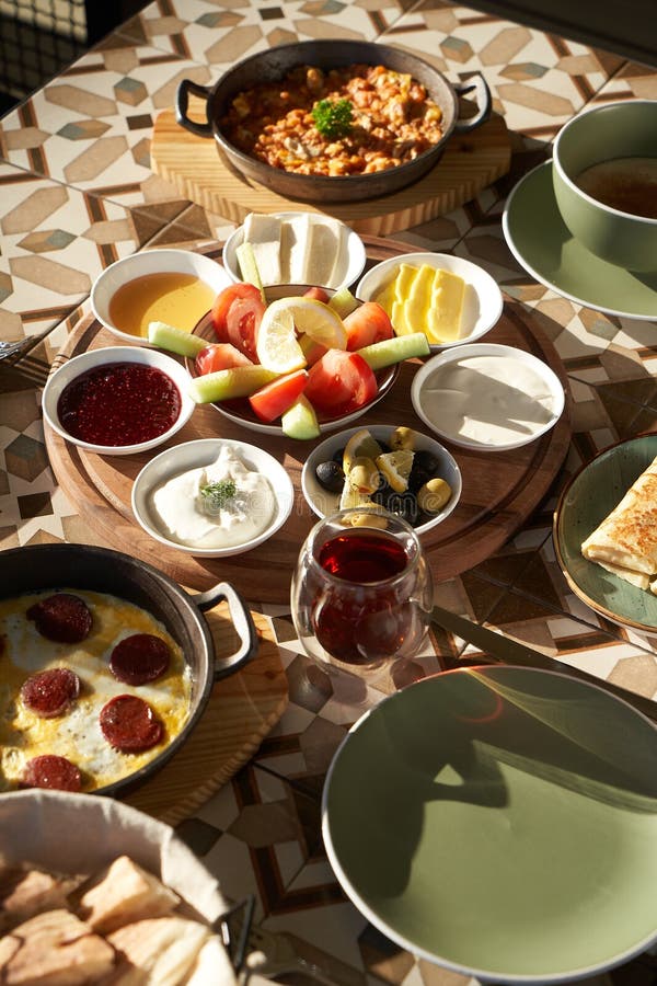 Breakfast Buffet Table with Assorted Food and Drinks Stock Photo ...
