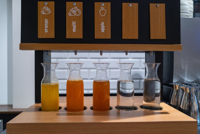 On a Breakfast Buffet There are Different Juices and Water Ready Stock ...