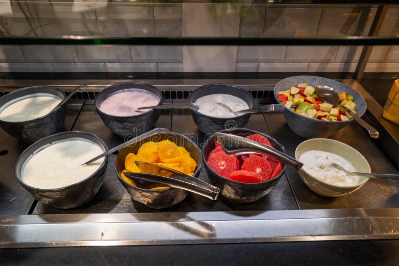 On a Breakfast Buffet There are Different Kinds of Yogurt and Fruit ...