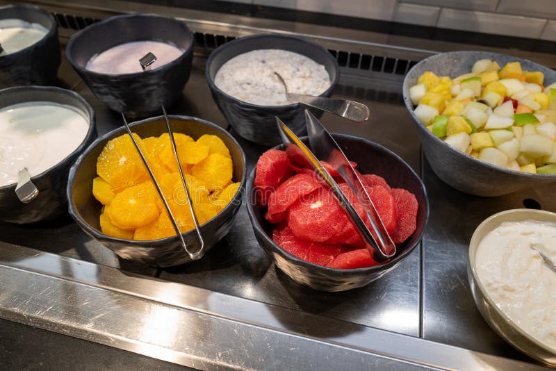 On a Breakfast Buffet There are Different Kinds of Yogurt and Fruit ...
