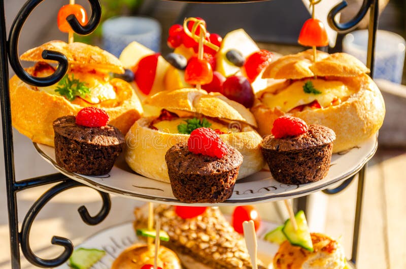 Breakfast. Buns Filled with Omelette, Cheese and Bacon Stock Image ...