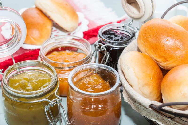 Breakfast with Buns and Jam Stock Image - Image of buns, lunch: 71741053