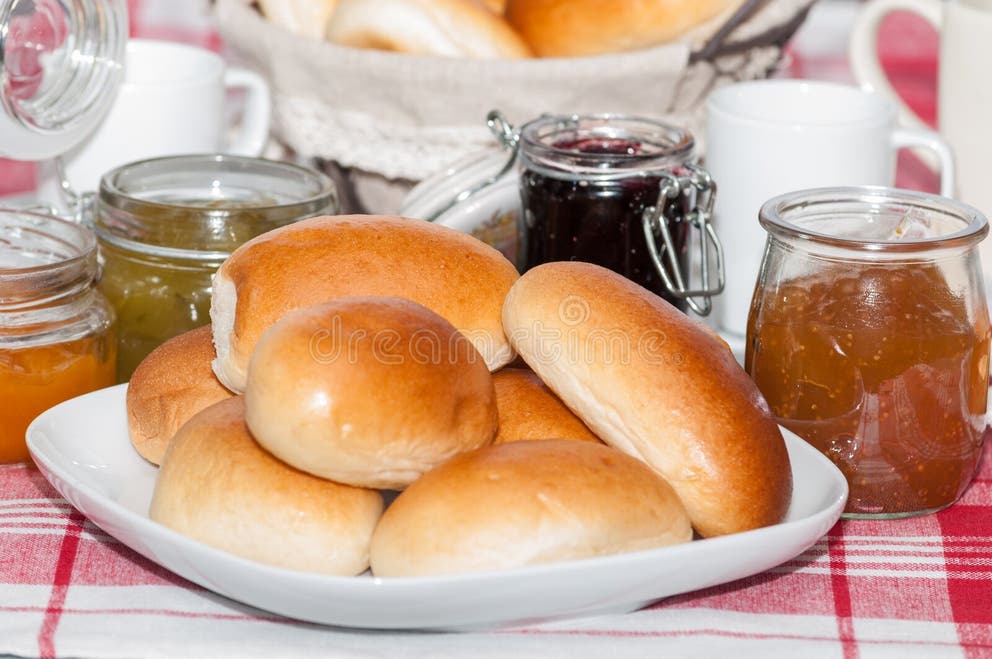 Breakfast with Buns and Jam Stock Image - Image of bread, buns: 71741059