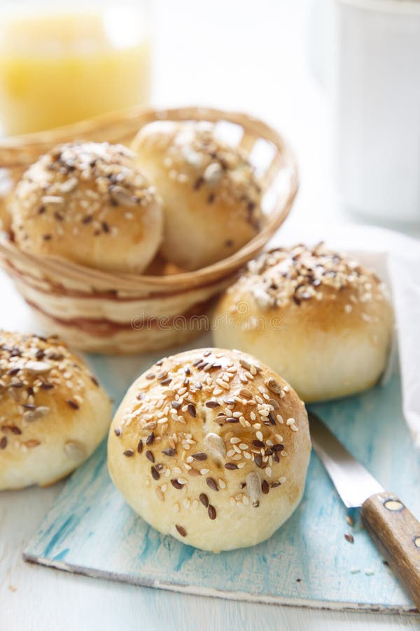 Breakfast buns with seeds stock photo. Image of bread - 66400414
