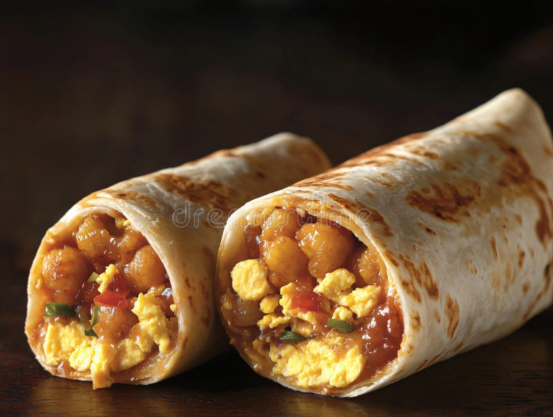 Breakfast Burrito with Eggs and Beans, Cut in Half Stock Illustration ...