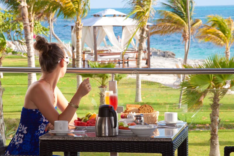 Breakfast on the Caribbean Beach Stock Image - Image of meal, holidays ...