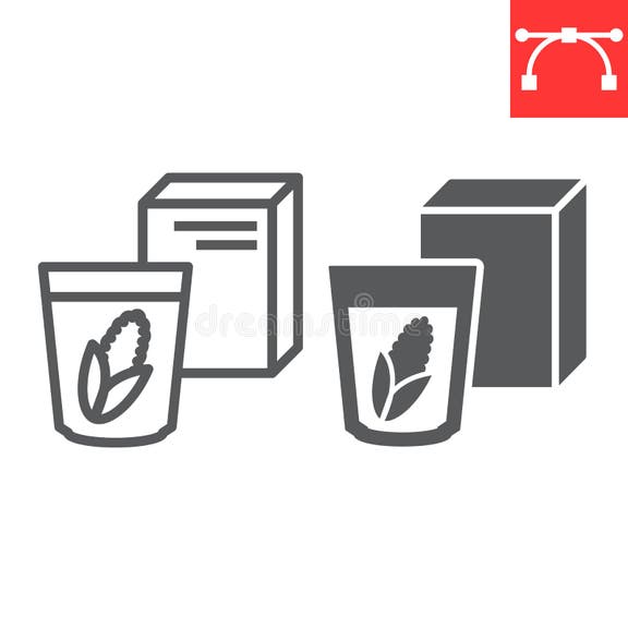 Breakfast Cereal Line and Glyph Icon, Corn and Cereals, Cereal Box Sign ...