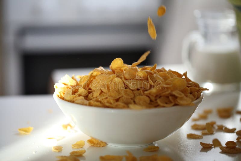 Breakfast Cereal with Milk . Cornflakes with Milk for Breakfast Stock ...